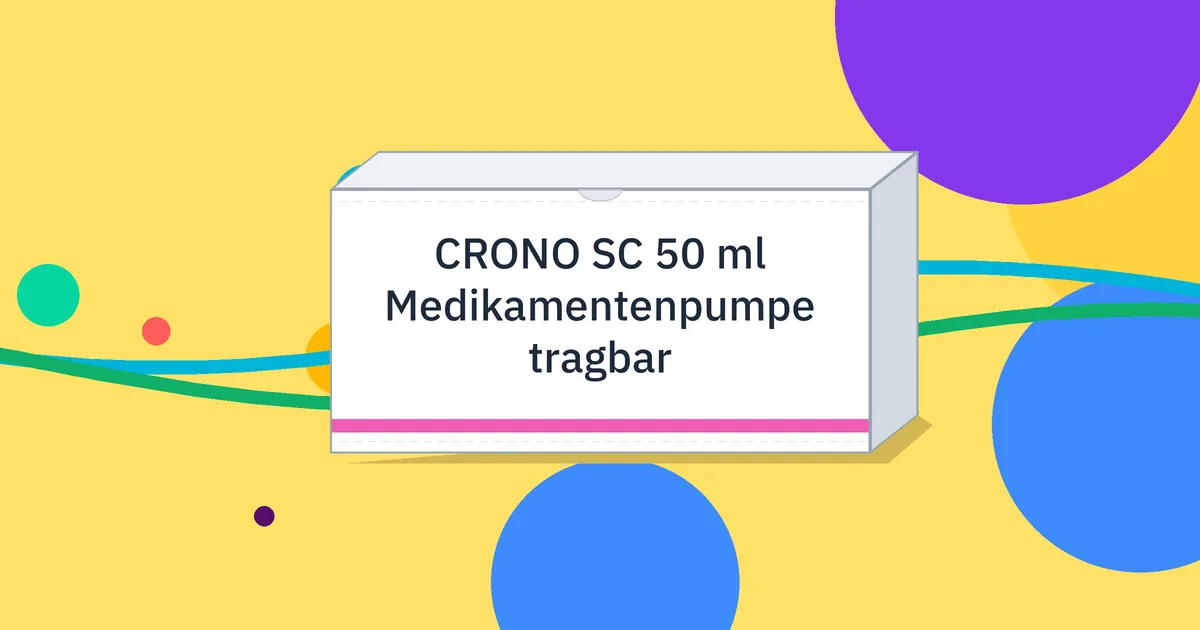 Symbolbild: Packung mit der Aufschrift CRONO SC 50 ml Medikamentenpumpe tragbar (PZN 11677177) – Verfügbarkeit und Bezug in Apotheken in Frankfurt am Main
