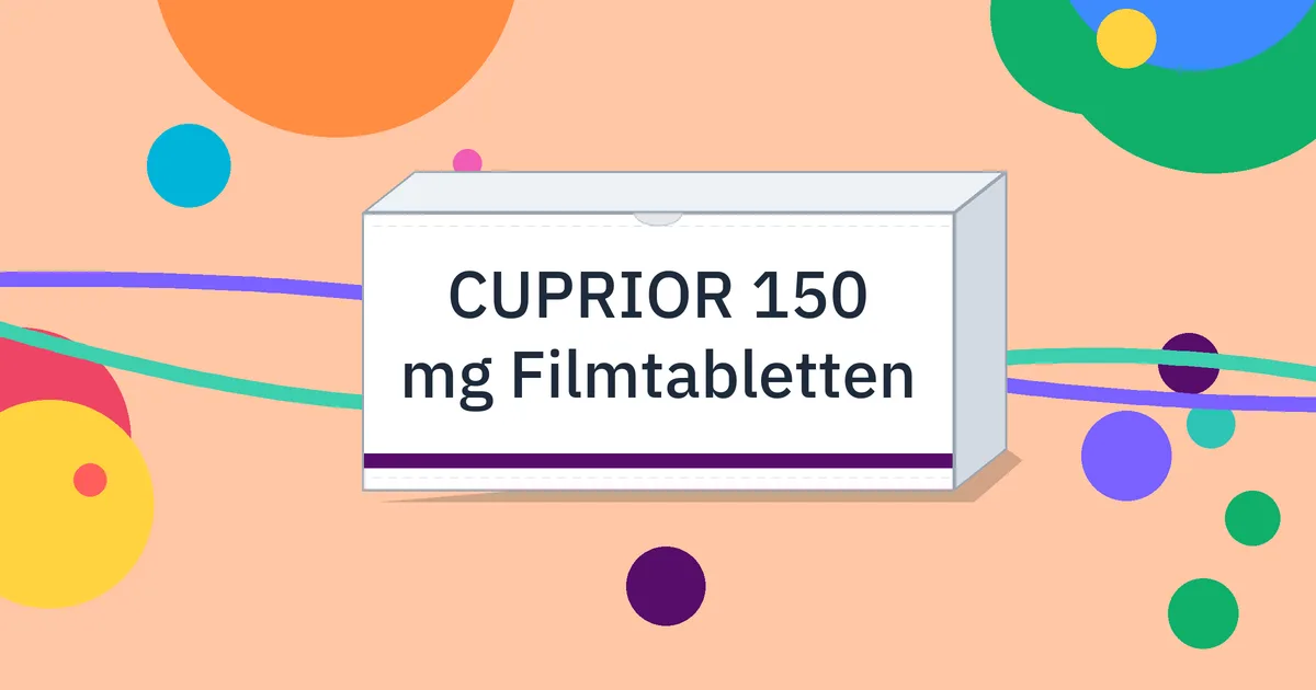 Symbolbild: Packung mit der Aufschrift CUPRIOR 150 mg Filmtabletten (PZN 18892708) – Verfügbarkeit und Bezug in Apotheken in Frankfurt am Main