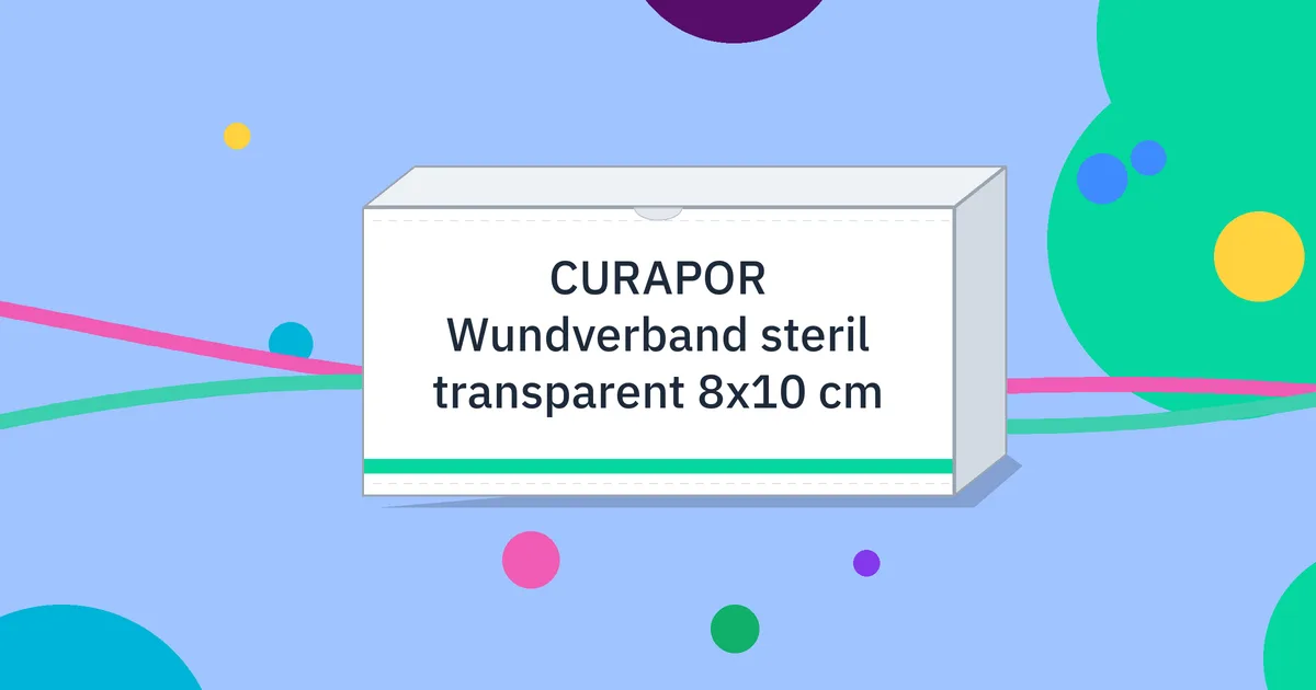Symbolbild: Packung mit der Aufschrift CURAPOR Wundverband steril transparent 8x10 cm (PZN 18437275) – Verfügbarkeit und Bezug in Apotheken in Frankfurt am Main