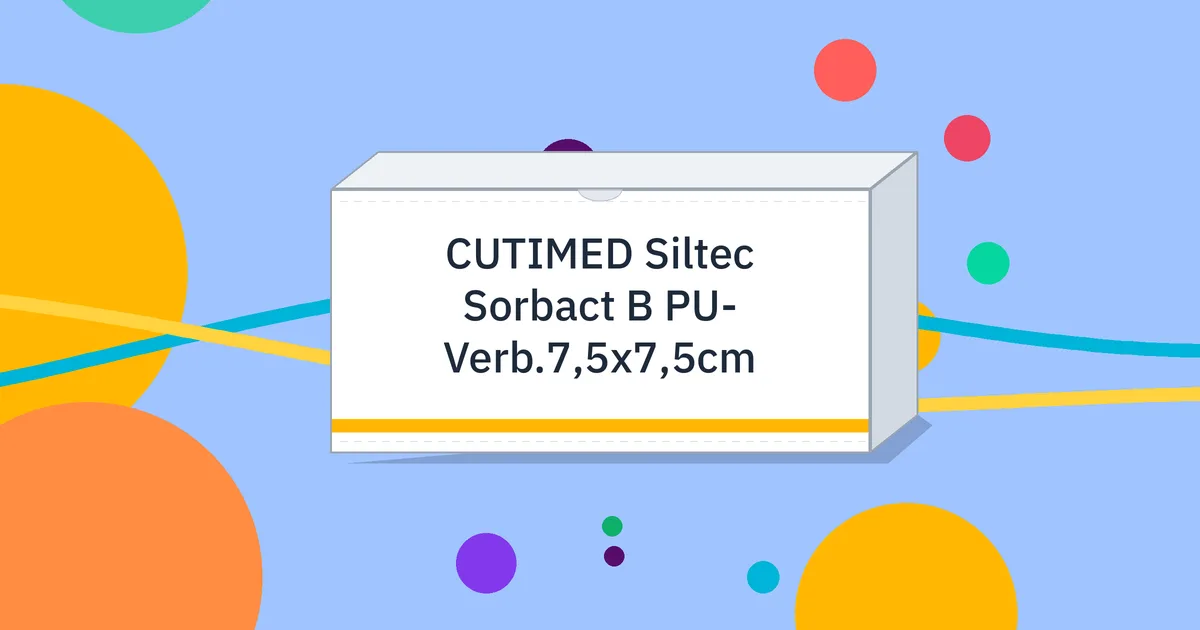 Symbolbild: Packung mit der Aufschrift CUTIMED Siltec Sorbact B PU-Verb.7,5x7,5cm (PZN 20511228) – Verfügbarkeit und Bezug in Apotheken in Frankfurt am Main