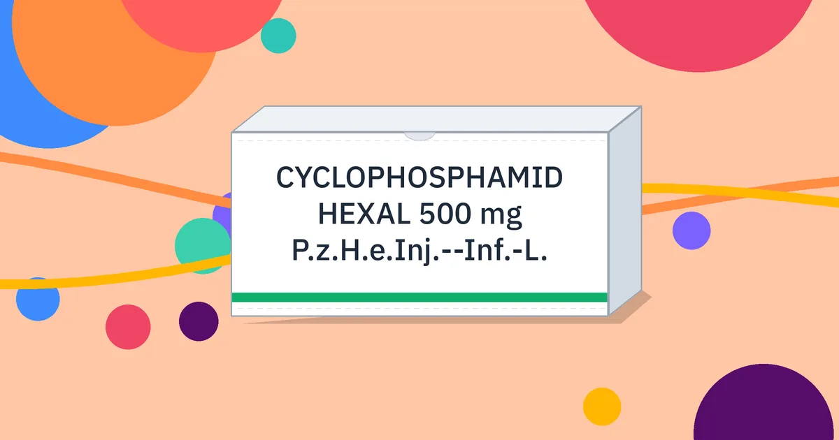 Symbolbild: Packung mit der Aufschrift CYCLOPHOSPHAMID HEXAL 500 mg P.z.H.e.Inj.--Inf.-L. (PZN 10550552) – Verfügbarkeit und Bezug in Apotheken in Frankfurt am Main