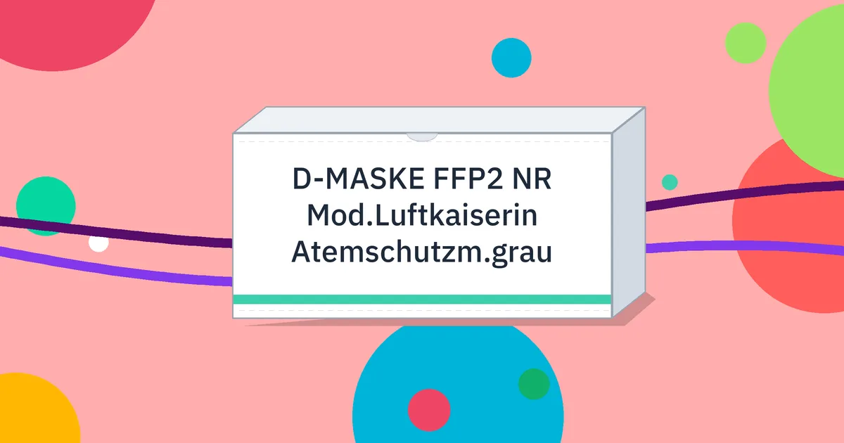 Symbolbild: Packung mit der Aufschrift D-MASKE FFP2 NR Mod.Luftkaiserin Atemschutzm.grau (PZN 18401923) – Verfügbarkeit und Bezug in Apotheken in Frankfurt am Main