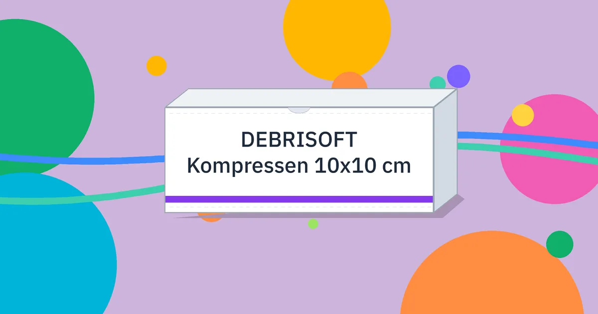 Symbolbild: Packung mit der Aufschrift DEBRISOFT Kompressen 10x10 cm (PZN 09678442) – Verfügbarkeit und Bezug in Apotheken in Frankfurt am Main