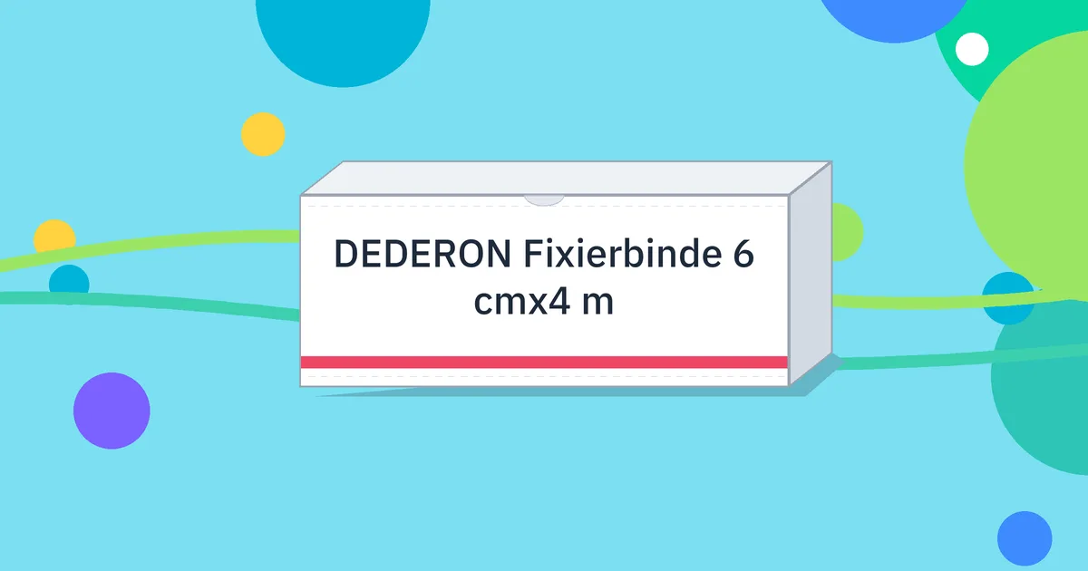 Symbolbild: Packung mit der Aufschrift DEDERON Fixierbinde 6 cmx4 m (PZN 20364448) – Verfügbarkeit und Bezug in Apotheken in Frankfurt am Main