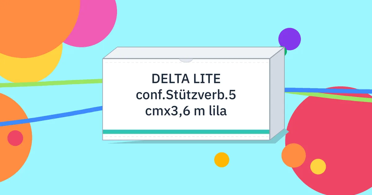 Symbolbild: Packung mit der Aufschrift DELTA LITE conf.Stützverb.5 cmx3,6 m lila (PZN 07535980) – Verfügbarkeit und Bezug in Apotheken in Frankfurt am Main