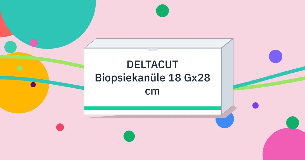 Symbolbild: Packung mit der Aufschrift DELTACUT Biopsiekanüle 18 Gx28 cm (PZN 06935944) – Verfügbarkeit und Bezug in Apotheken in Frankfurt am Main