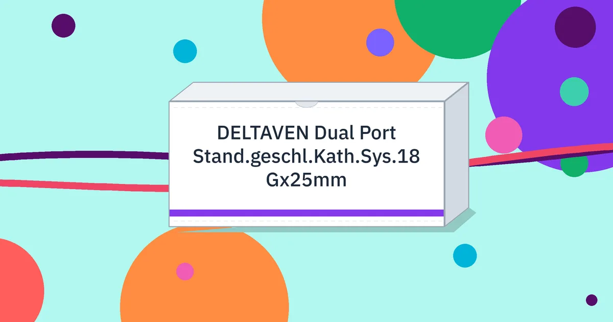 Symbolbild: Packung mit der Aufschrift DELTAVEN Dual Port Stand.geschl.Kath.Sys.18 Gx25mm (PZN 18873579) – Verfügbarkeit und Bezug in Apotheken in Frankfurt am Main