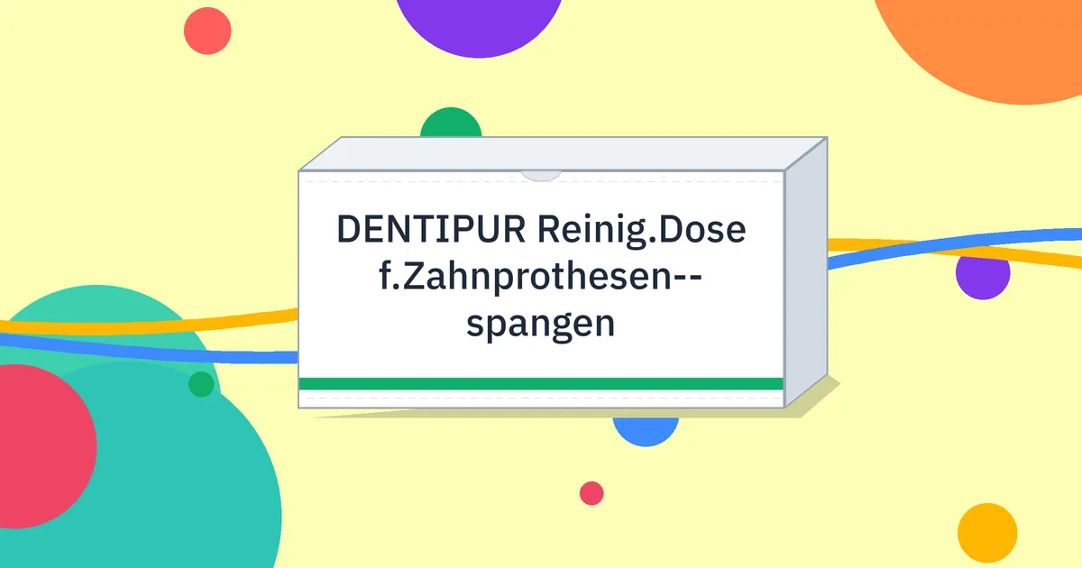 Symbolbild: Packung mit der Aufschrift DENTIPUR Reinig.Dose f.Zahnprothesen--spangen (PZN 01323314) – Verfügbarkeit und Bezug in Apotheken in Frankfurt am Main