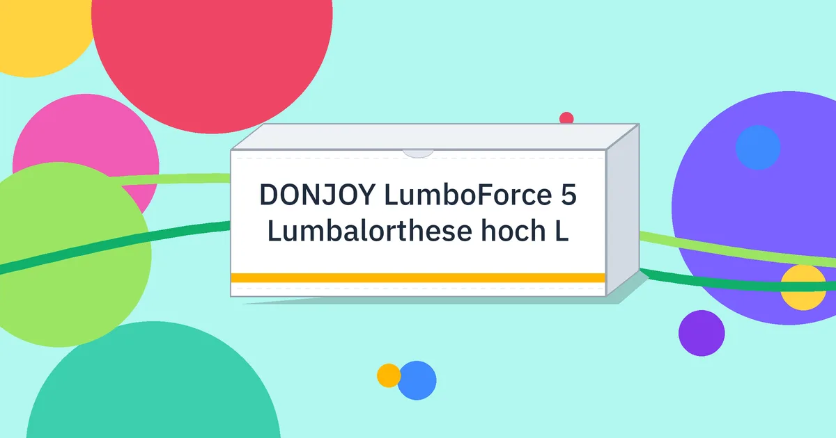 Symbolbild: Packung mit der Aufschrift DONJOY LumboForce 5 Lumbalorthese hoch L (PZN 19378238) – Verfügbarkeit und Bezug in Apotheken in Frankfurt am Main