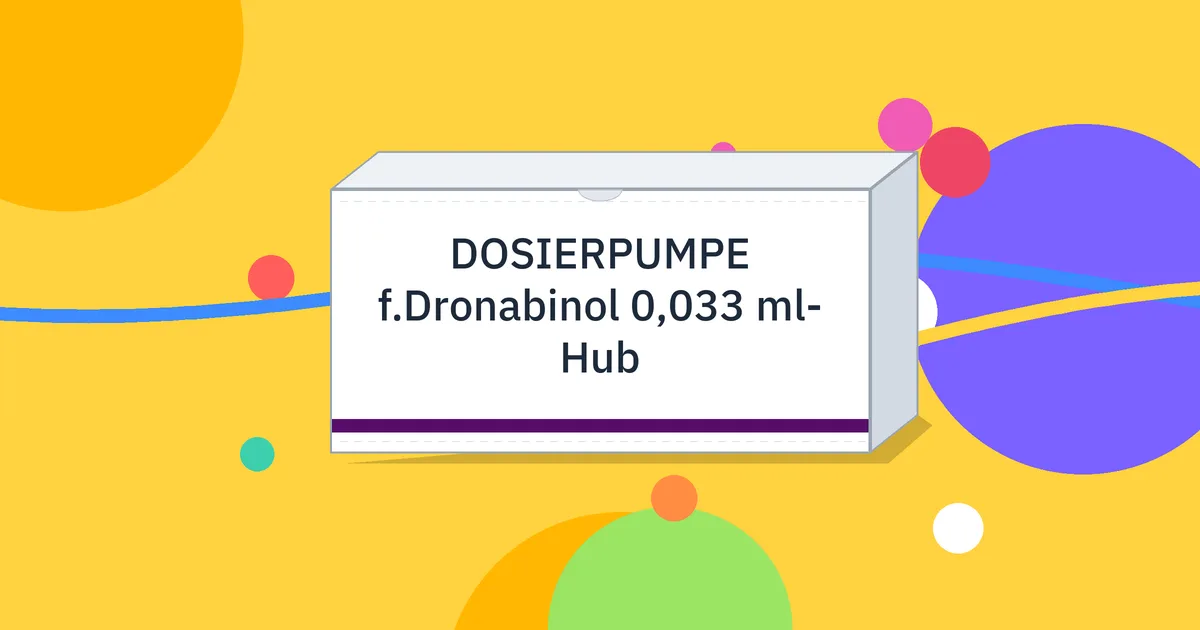 Symbolbild: Packung mit der Aufschrift DOSIERPUMPE f.Dronabinol 0,033 ml-Hub (PZN 19204248) – Verfügbarkeit und Bezug in Apotheken in Frankfurt am Main