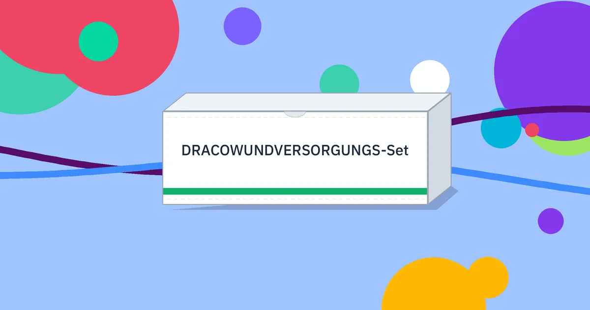 Symbolbild: Packung mit der Aufschrift DRACOWUNDVERSORGUNGS-Set (PZN 16145864) – Verfügbarkeit und Bezug in Apotheken in Frankfurt am Main