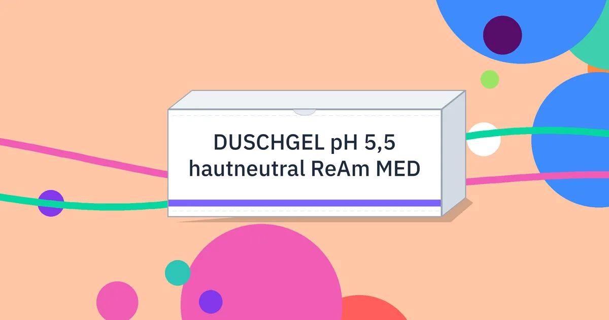 Symbolbild: Packung mit der Aufschrift DUSCHGEL pH 5,5 hautneutral ReAm MED (PZN 13514060) – Verfügbarkeit und Bezug in Apotheken in Frankfurt am Main