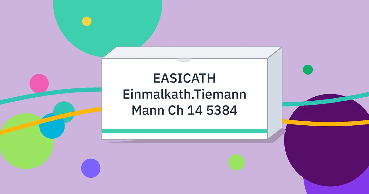 Symbolbild: Packung mit der Aufschrift EASICATH Einmalkath.Tiemann Mann Ch 14 5384 (PZN 00598641) – Verfügbarkeit und Bezug in Apotheken in Frankfurt am Main
