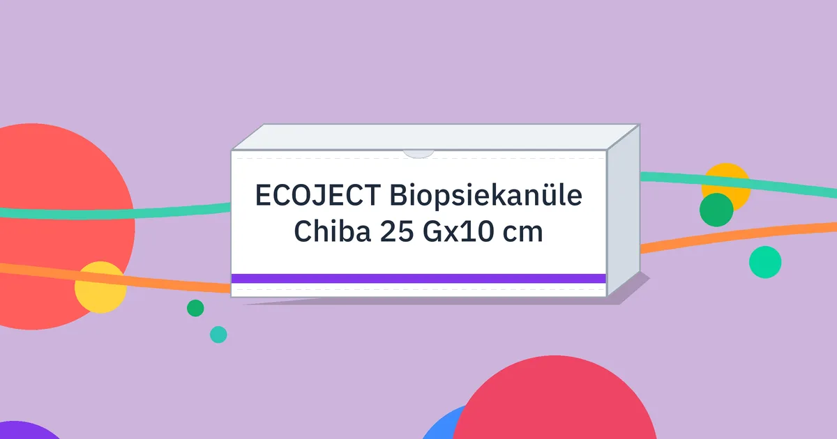 Symbolbild: Packung mit der Aufschrift ECOJECT Biopsiekanüle Chiba 25 Gx10 cm (PZN 06125429) – Verfügbarkeit und Bezug in Apotheken in Frankfurt am Main