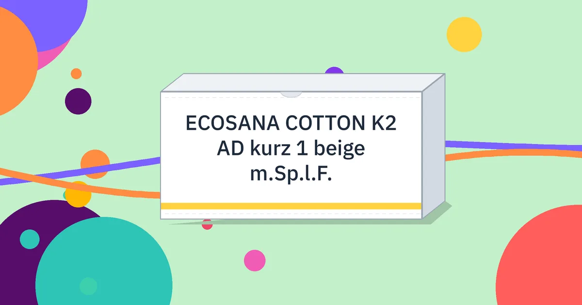 Symbolbild: Packung mit der Aufschrift ECOSANA COTTON K2 AD kurz 1 beige m.Sp.l.F. (PZN 16947196) – Verfügbarkeit und Bezug in Apotheken in Frankfurt am Main