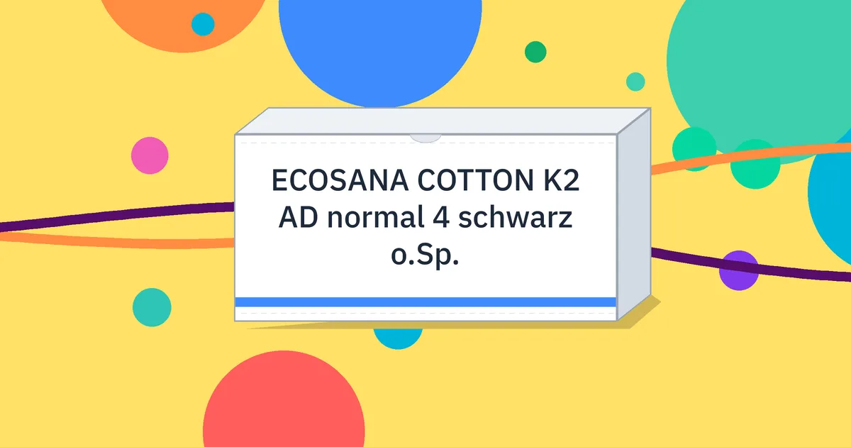 Symbolbild: Packung mit der Aufschrift ECOSANA COTTON K2 AD normal 4 schwarz o.Sp. (PZN 16947718) – Verfügbarkeit und Bezug in Apotheken in Frankfurt am Main