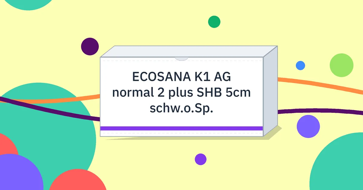 Symbolbild: Packung mit der Aufschrift ECOSANA K1 AG normal 2 plus SHB 5cm schw.o.Sp. (PZN 04726509) – Verfügbarkeit und Bezug in Apotheken in Frankfurt am Main