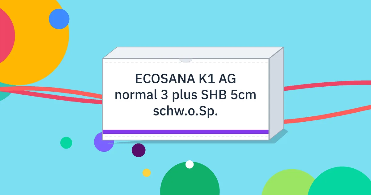 Symbolbild: Packung mit der Aufschrift ECOSANA K1 AG normal 3 plus SHB 5cm schw.o.Sp. (PZN 04727294) – Verfügbarkeit und Bezug in Apotheken in Frankfurt am Main