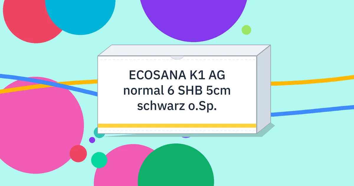 Symbolbild: Packung mit der Aufschrift ECOSANA K1 AG normal 6 SHB 5cm schwarz o.Sp. (PZN 04729531) – Verfügbarkeit und Bezug in Apotheken in Frankfurt am Main