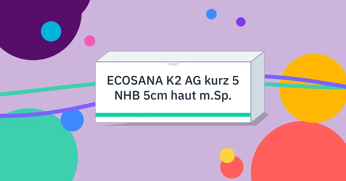 Symbolbild: Packung mit der Aufschrift ECOSANA K2 AG kurz 5 NHB 5cm haut m.Sp. (PZN 01476905) – Verfügbarkeit und Bezug in Apotheken in Frankfurt am Main