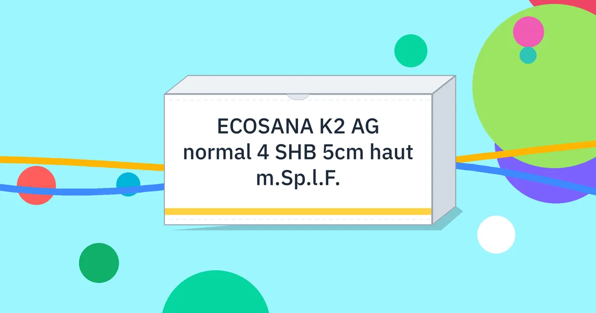 Symbolbild: Packung mit der Aufschrift ECOSANA K2 AG normal 4 SHB 5cm haut m.Sp.l.F. (PZN 10957006) – Verfügbarkeit und Bezug in Apotheken in Frankfurt am Main