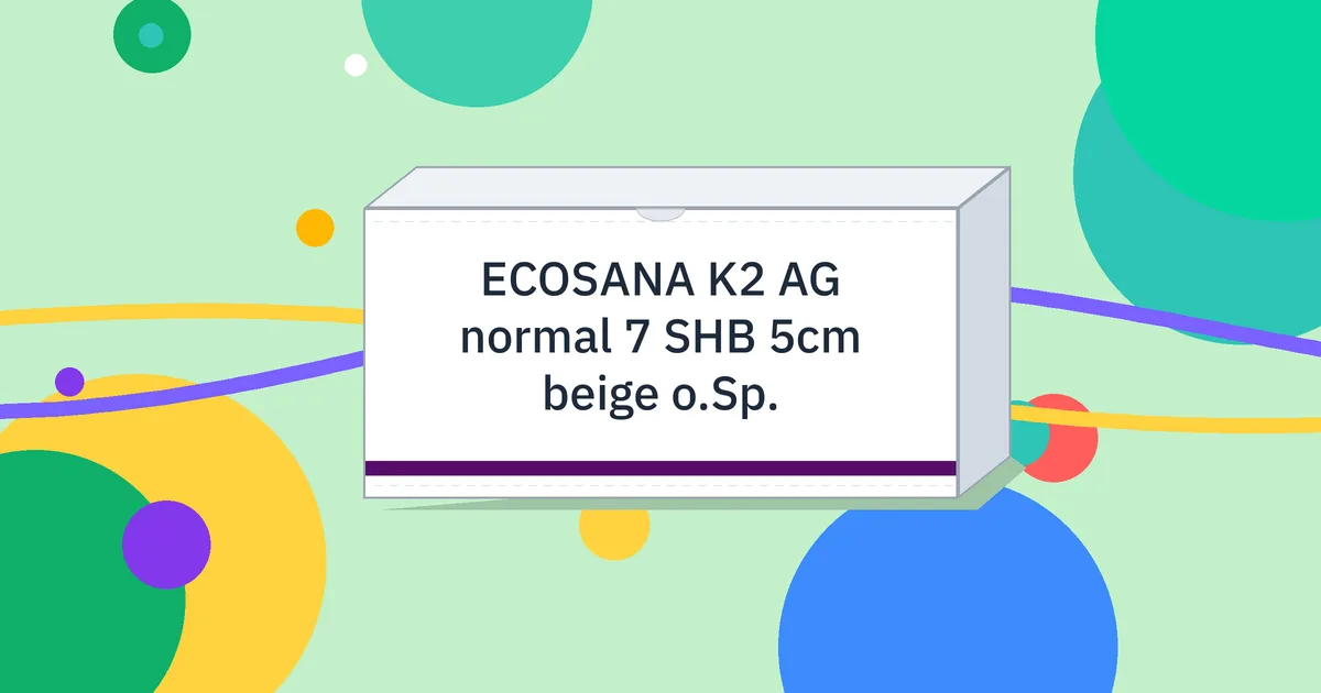 Symbolbild: Packung mit der Aufschrift ECOSANA K2 AG normal 7 SHB 5cm beige o.Sp. (PZN 01530556) – Verfügbarkeit und Bezug in Apotheken in Frankfurt am Main