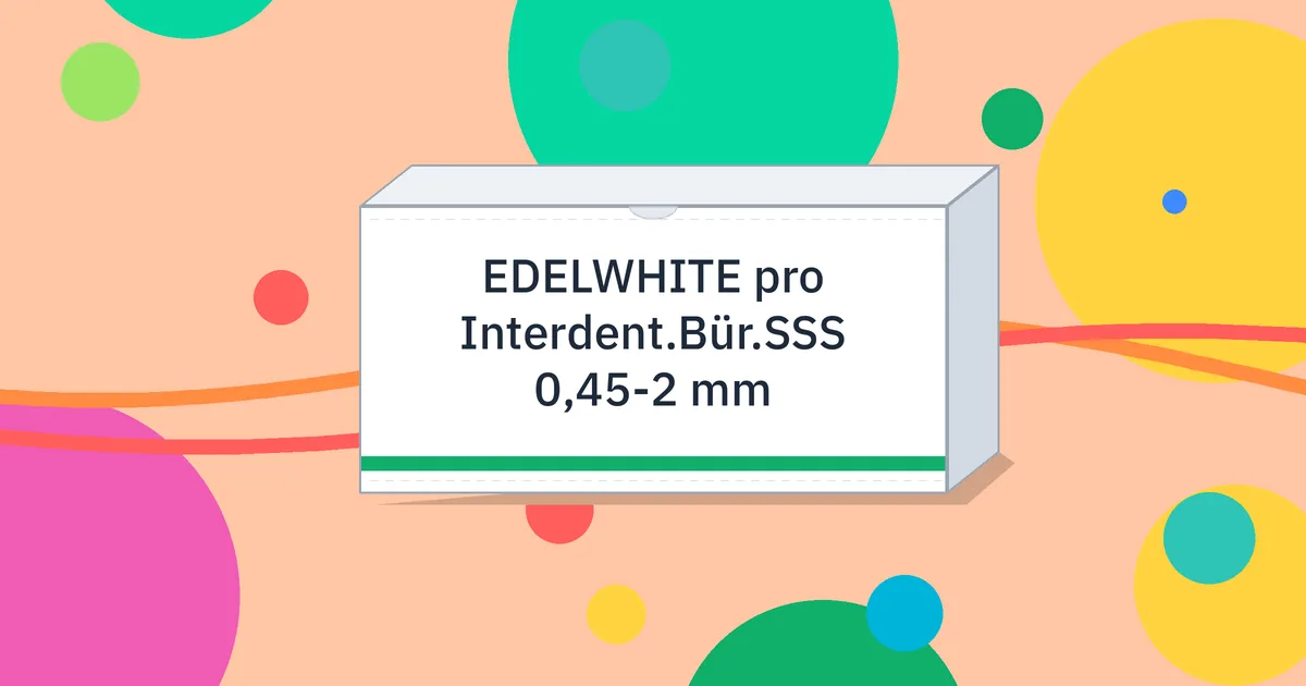 Symbolbild: Packung mit der Aufschrift EDELWHITE pro Interdent.Bür.SSS 0,45-2 mm (PZN 06149016) – Verfügbarkeit und Bezug in Apotheken in Frankfurt am Main