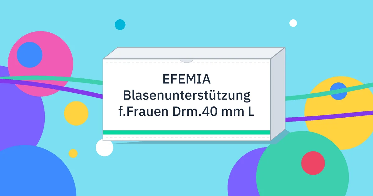Symbolbild: Packung mit der Aufschrift EFEMIA Blasenunterstützung f.Frauen Drm.40 mm L (PZN 18223752) – Verfügbarkeit und Bezug in Apotheken in Frankfurt am Main