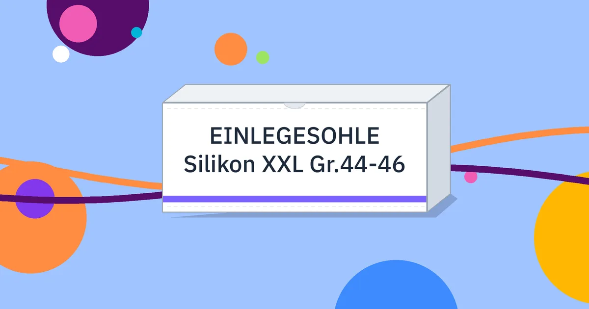 Symbolbild: Packung mit der Aufschrift EINLEGESOHLE Silikon XXL Gr.44-46 (PZN 19072918) – Verfügbarkeit und Bezug in Apotheken in Frankfurt am Main