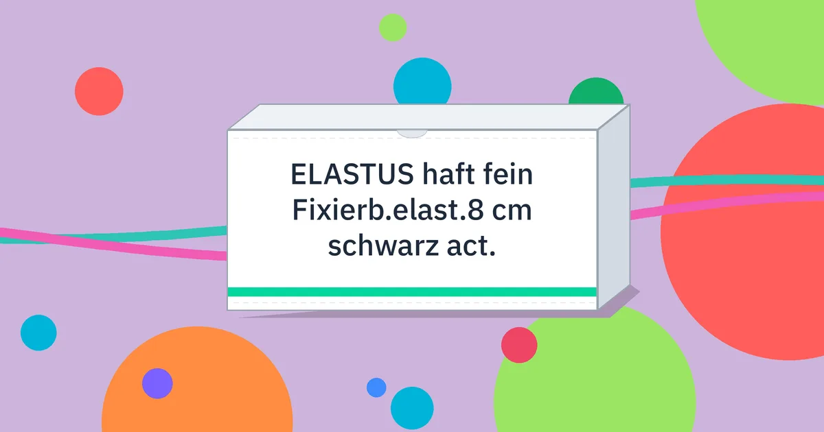 Symbolbild: Packung mit der Aufschrift ELASTUS haft fein Fixierb.elast.8 cm schwarz act. (PZN 10308182) – Verfügbarkeit und Bezug in Apotheken in Frankfurt am Main