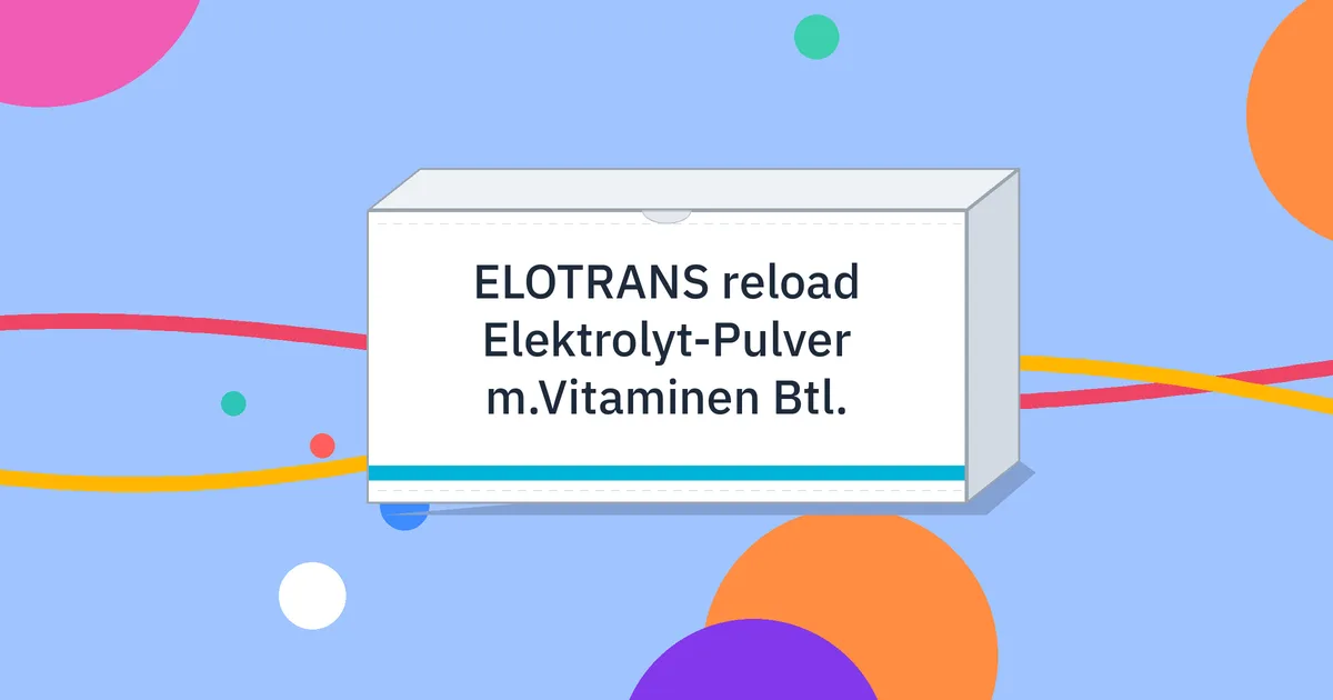 Symbolbild: Packung mit der Aufschrift ELOTRANS reload Elektrolyt-Pulver m.Vitaminen Btl. (PZN 19213098) – Verfügbarkeit und Bezug in Apotheken in Frankfurt am Main
