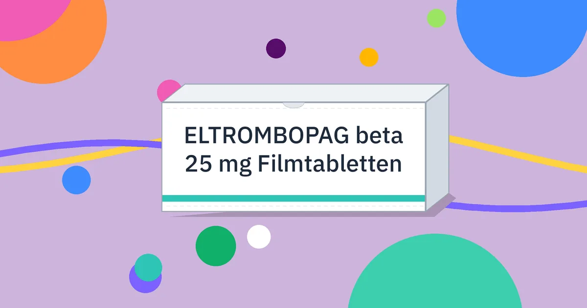 Symbolbild: Packung mit der Aufschrift ELTROMBOPAG beta 25 mg Filmtabletten (PZN 19181470) – Verfügbarkeit und Bezug in Apotheken in Frankfurt am Main