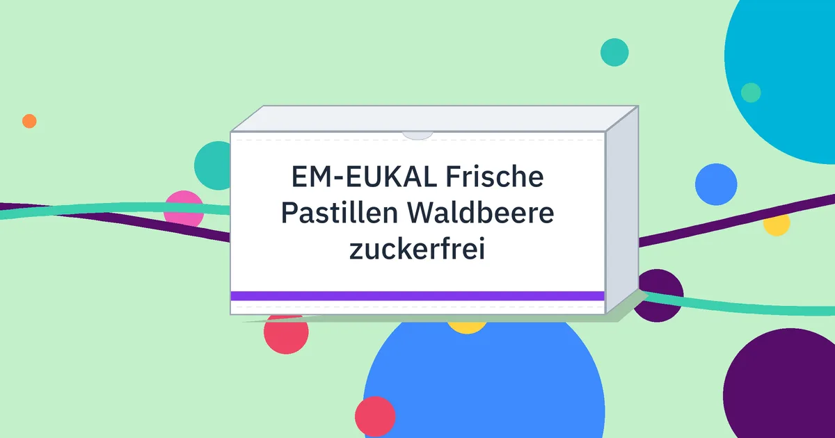 Symbolbild: Packung mit der Aufschrift EM-EUKAL Frische Pastillen Waldbeere zuckerfrei (PZN 14331309) – Verfügbarkeit und Bezug in Apotheken in Frankfurt am Main
