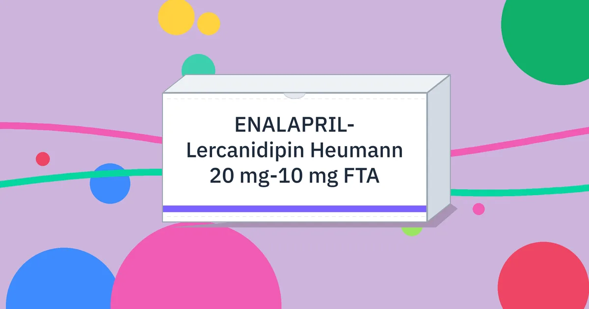 Symbolbild: Packung mit der Aufschrift ENALAPRIL-Lercanidipin Heumann 20 mg-10 mg FTA (PZN 18470752) – Verfügbarkeit und Bezug in Apotheken in Frankfurt am Main