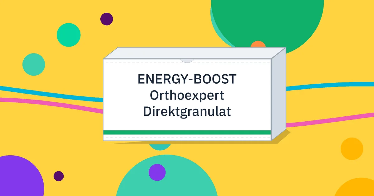 Symbolbild: Packung mit der Aufschrift ENERGY-BOOST Orthoexpert Direktgranulat (PZN 07645303) – Verfügbarkeit und Bezug in Apotheken in Frankfurt am Main