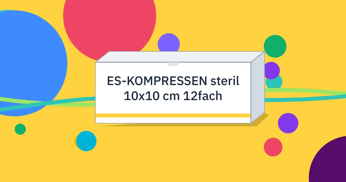 Symbolbild: Packung mit der Aufschrift ES-KOMPRESSEN steril 10x10 cm 12fach (PZN 19900002) – Verfügbarkeit und Bezug in Apotheken in Frankfurt am Main