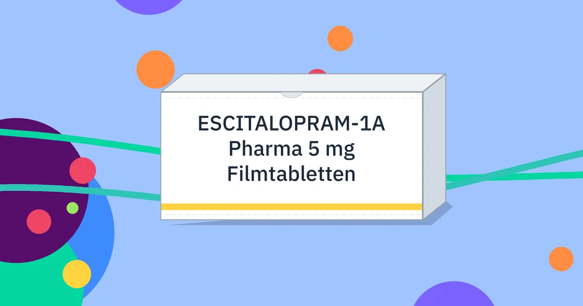 Symbolbild: Packung mit der Aufschrift ESCITALOPRAM-1A Pharma 5 mg Filmtabletten (PZN 10253647) – Verfügbarkeit und Bezug in Apotheken in Frankfurt am Main