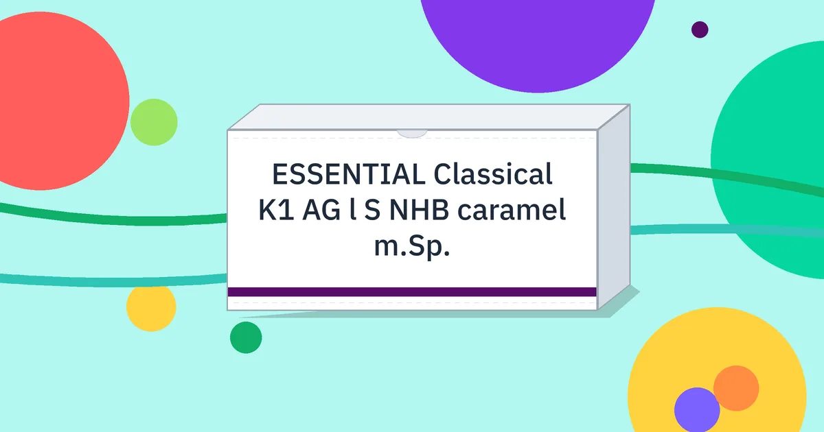 Symbolbild: Packung mit der Aufschrift ESSENTIAL Classical K1 AG l S NHB caramel m.Sp. (PZN 17009821) – Verfügbarkeit und Bezug in Apotheken in Frankfurt am Main