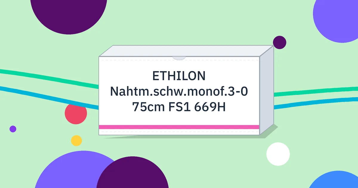 Symbolbild: Packung mit der Aufschrift ETHILON Nahtm.schw.monof.3-0 75cm FS1 669H (PZN 16810089) – Verfügbarkeit und Bezug in Apotheken in Frankfurt am Main