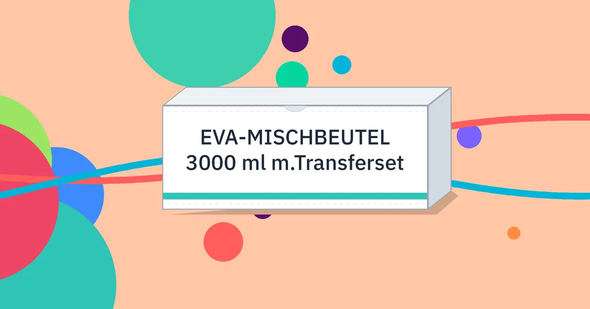 Symbolbild: Packung mit der Aufschrift EVA-MISCHBEUTEL 3000 ml m.Transferset (PZN 01804002) – Verfügbarkeit und Bezug in Apotheken in Frankfurt am Main