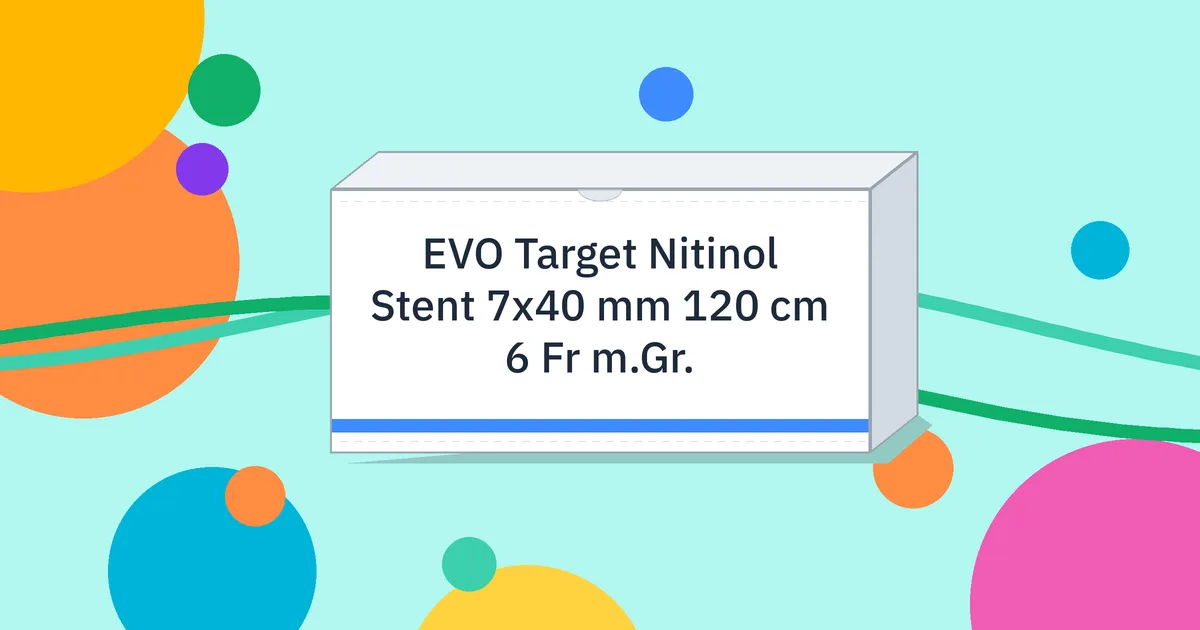 Symbolbild: Packung mit der Aufschrift EVO Target Nitinol Stent 7x40 mm 120 cm 6 Fr m.Gr. (PZN 00105058) – Verfügbarkeit und Bezug in Apotheken in Frankfurt am Main