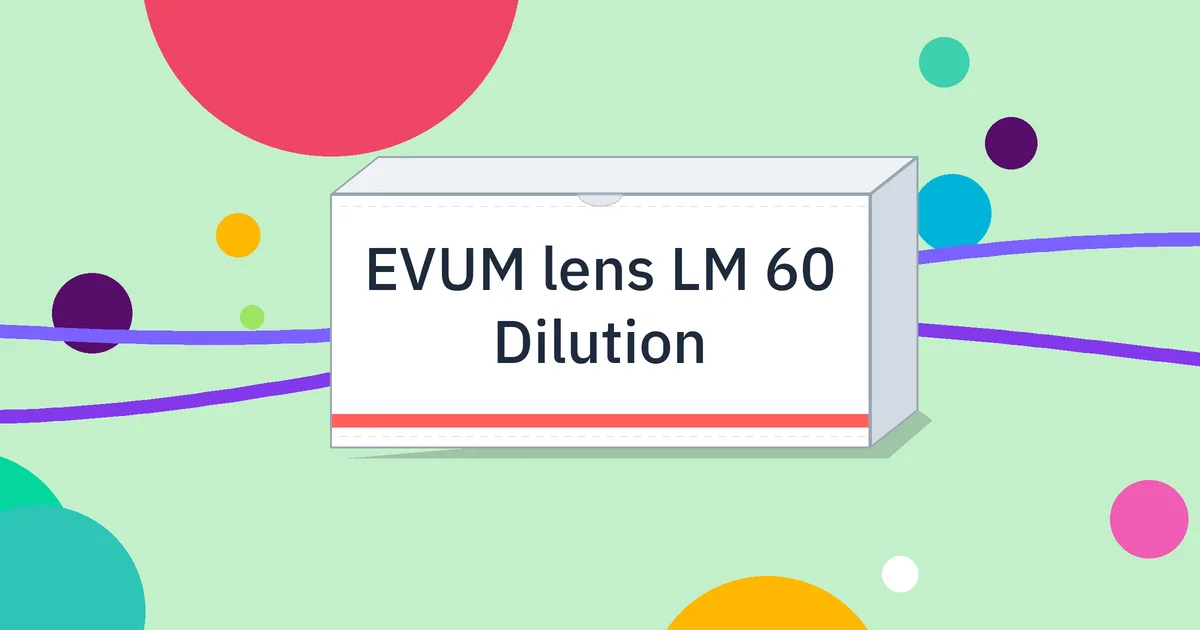 Symbolbild: Packung mit der Aufschrift EVUM lens LM 60 Dilution (PZN 13485364) – Verfügbarkeit und Bezug in Apotheken in Frankfurt am Main