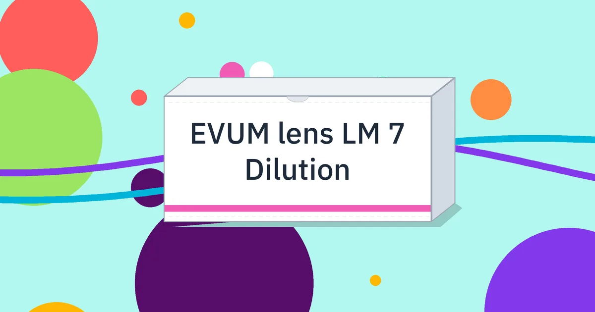 Symbolbild: Packung mit der Aufschrift EVUM lens LM 7 Dilution (PZN 13485051) – Verfügbarkeit und Bezug in Apotheken in Frankfurt am Main