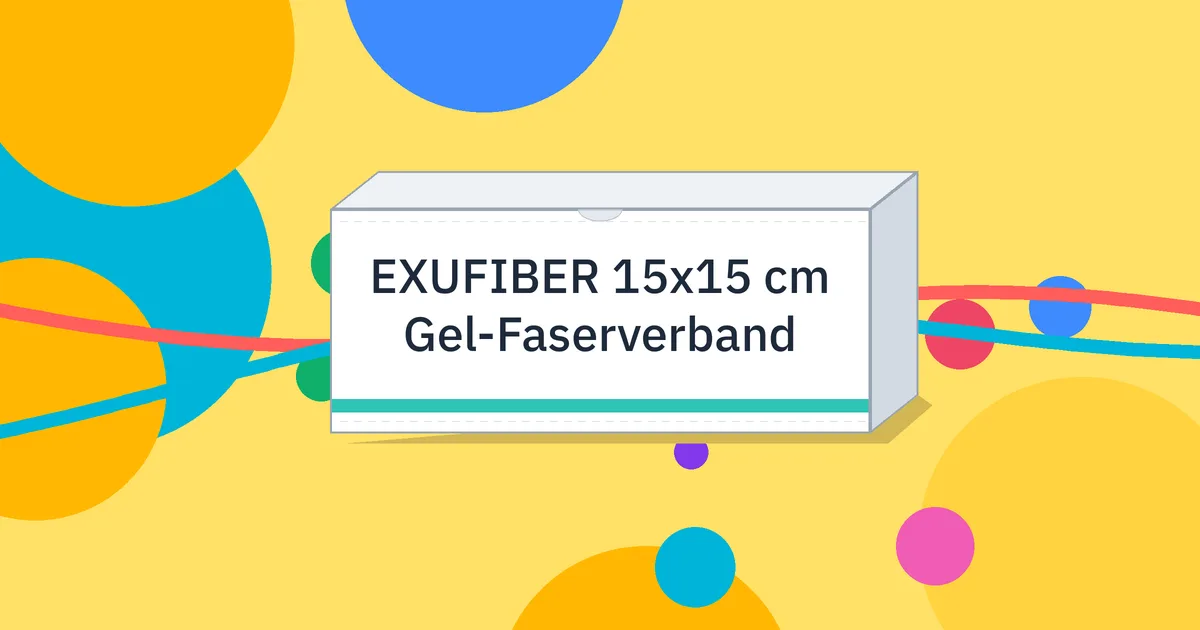 Symbolbild: Packung mit der Aufschrift EXUFIBER 15x15 cm Gel-Faserverband (PZN 20080395) – Verfügbarkeit und Bezug in Apotheken in Frankfurt am Main