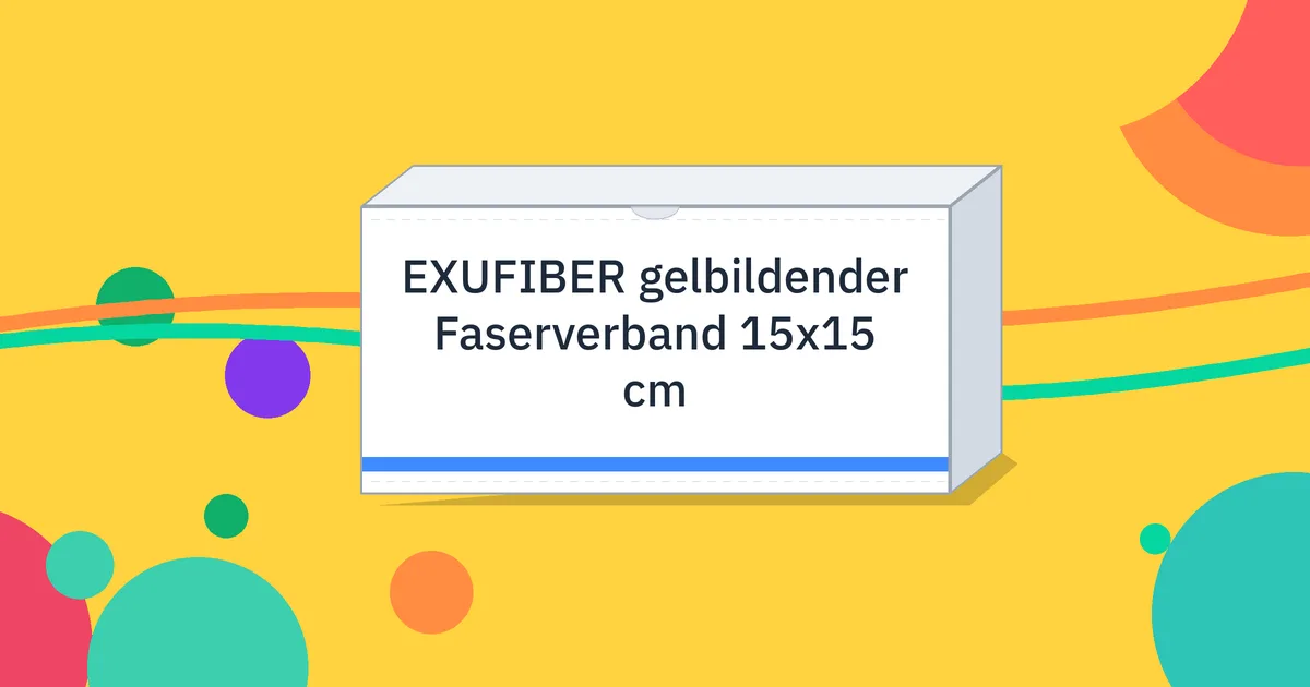 Symbolbild: Packung mit der Aufschrift EXUFIBER gelbildender Faserverband 15x15 cm (PZN 11152032) – Verfügbarkeit und Bezug in Apotheken in Frankfurt am Main