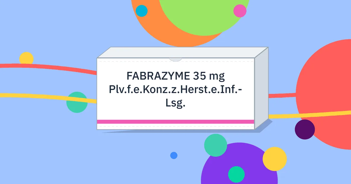 Symbolbild: Packung mit der Aufschrift FABRAZYME 35 mg Plv.f.e.Konz.z.Herst.e.Inf.-Lsg. (PZN 17312494) – Verfügbarkeit und Bezug in Apotheken in Frankfurt am Main