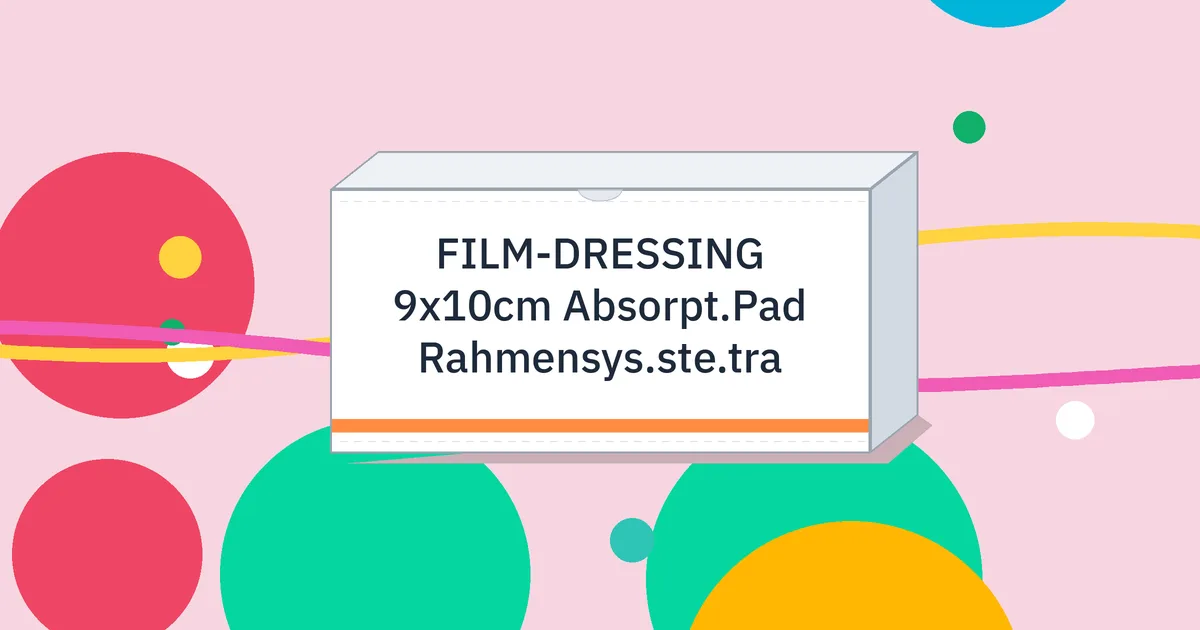 Symbolbild: Packung mit der Aufschrift FILM-DRESSING 9x10cm Absorpt.Pad Rahmensys.ste.tra (PZN 19509031) – Verfügbarkeit und Bezug in Apotheken in Frankfurt am Main