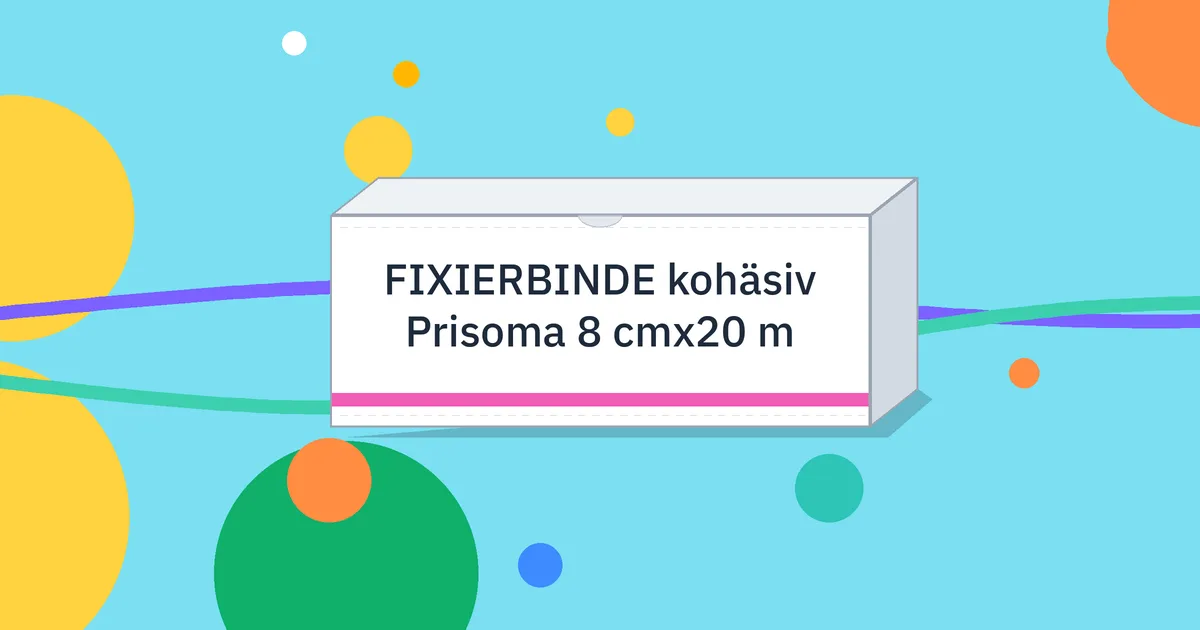 Symbolbild: Packung mit der Aufschrift FIXIERBINDE kohäsiv Prisoma 8 cmx20 m (PZN 18717201) – Verfügbarkeit und Bezug in Apotheken in Frankfurt am Main