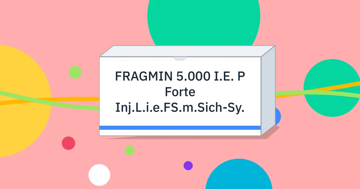 Symbolbild: Packung mit der Aufschrift FRAGMIN 5.000 I.E. P Forte Inj.L.i.e.FS.m.Sich-Sy. (PZN 09214441) – Verfügbarkeit und Bezug in Apotheken in Frankfurt am Main