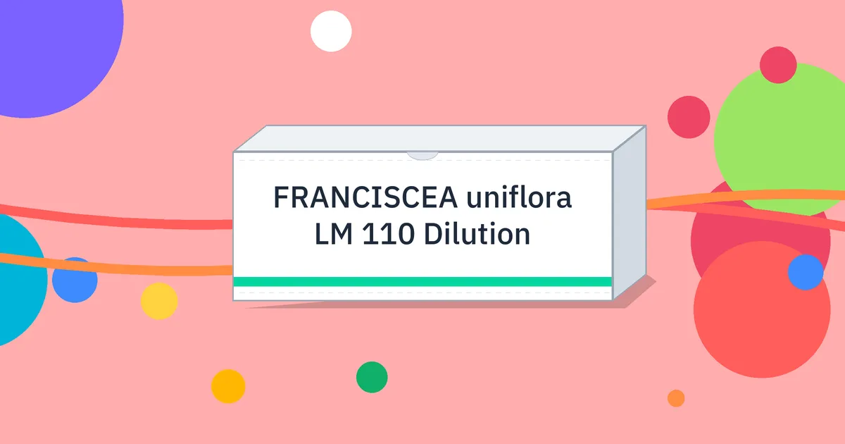 Symbolbild: Packung mit der Aufschrift FRANCISCEA uniflora LM 110 Dilution (PZN 13491407) – Verfügbarkeit und Bezug in Apotheken in Frankfurt am Main